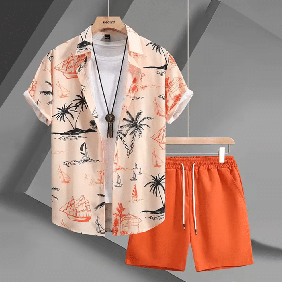 Tropical Ocean Drift Palm Summer Beachwear Set For Men - Deal20one
